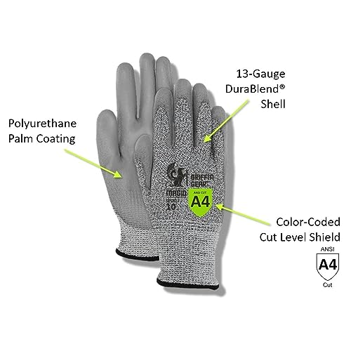 MAGID Polyurethane Coated ANSI Level A4 Cut-Resistant Firm Grip Work Gloves, 12 Pairs, Size 7/Small, GPD452