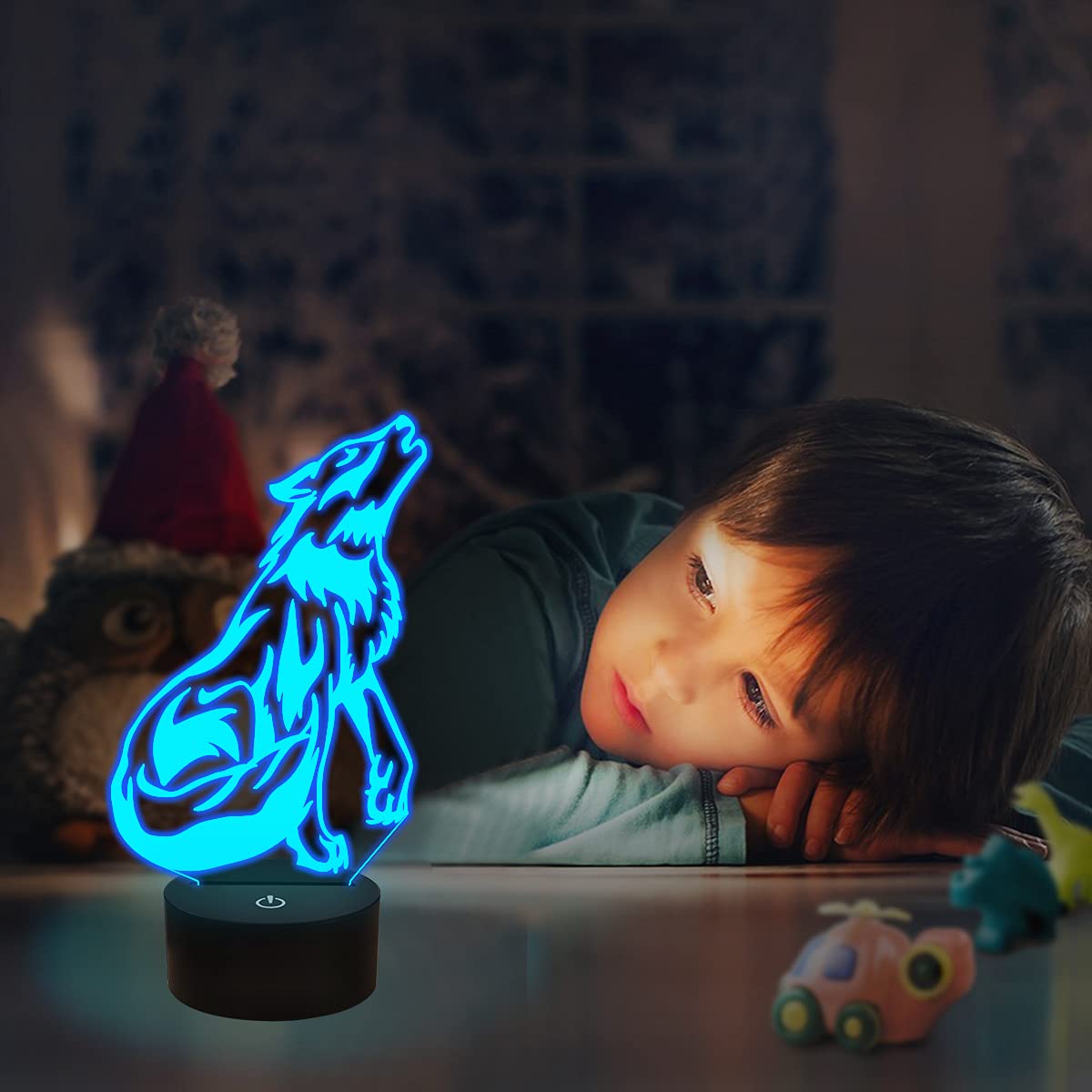 FULLOSUN Wolf Gifts, 3D Night Light for Kids Optical Illusion Lamp Co-Sleeping,Remote Controller with 16 Color Changing Birthday Gifts & for Kids, Boys & Men