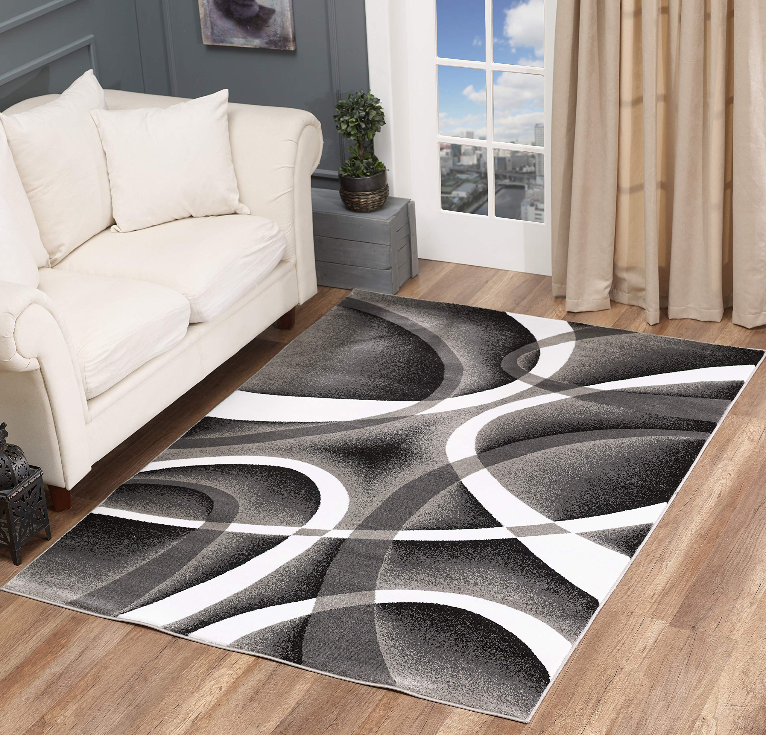 Glory Rugs Modern Large Area Rug 8x10 Gray Swirls Carpet Bedroom Living Room Contemporary Dining Accent Sevilla 4816