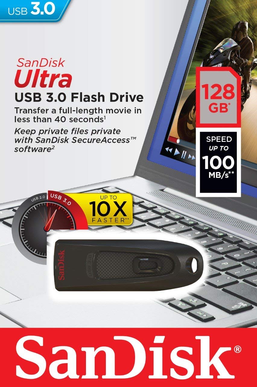 SanDisk 128GB Flash Ultra (10 Pack Bundle) 3.0 USB Flash Drive High Performance Thumb Drive (SDCZ48-128G-U46) Plus (5) Everything But Stromboli (TM) Lanyard