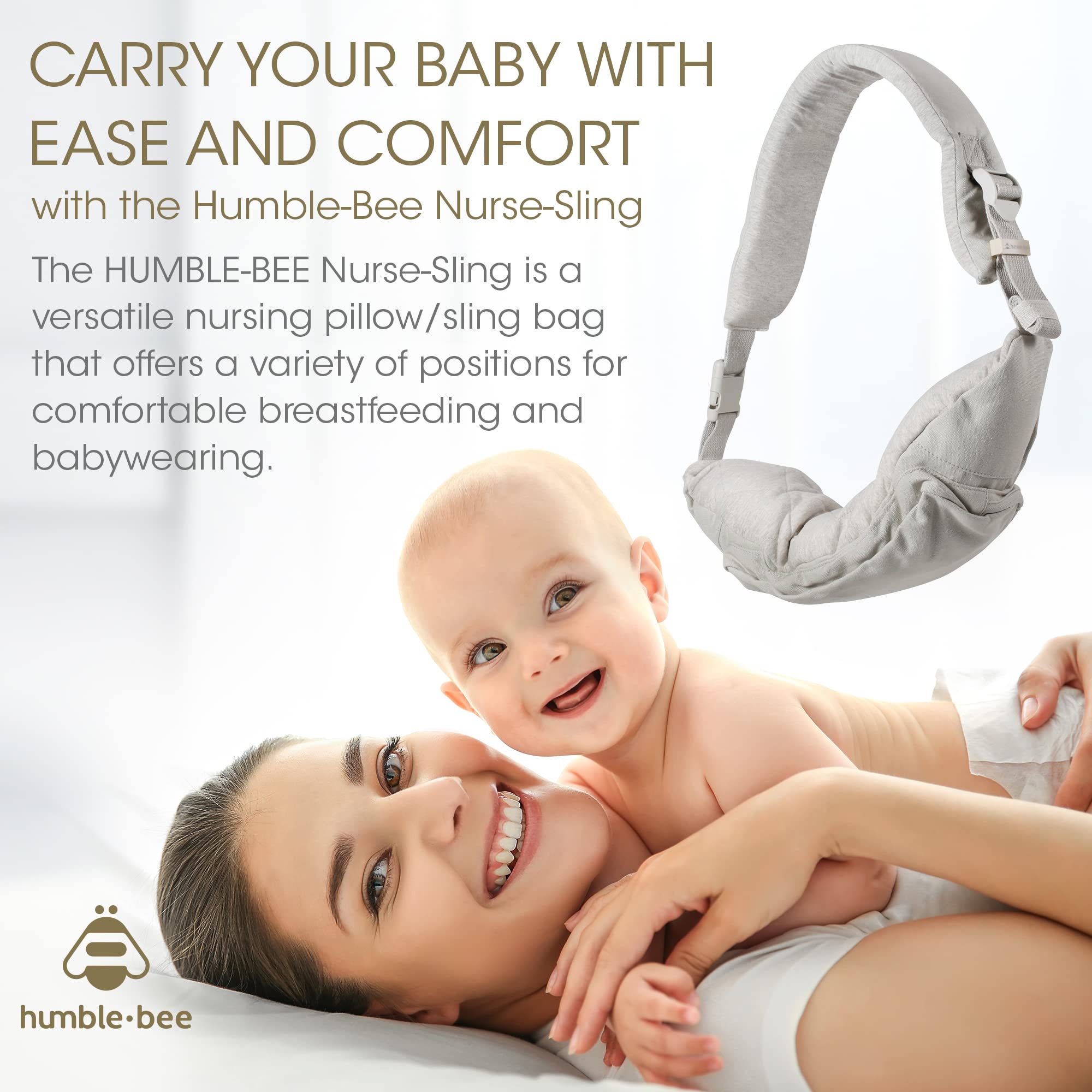 HUMBLE-BEE Nurse-Sling: The Ultimate Nursing Pillow and Sling Bag for Breastfeeding Moms, Supporting Comfortable Feeding Positions Anywhere, Anytime, My Breast Friend Baby Nursing Pillow - (Gray)