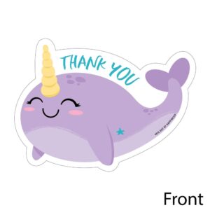 Big Dot of Happiness - Narwhal Girl - Shaped Thank You Cards - Under The Sea Baby Shower or Birthday Party Thank You Note Cards with Envelopes - Set of 12