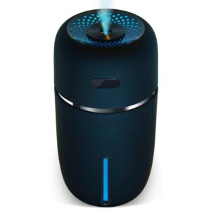 compact ultrasonic humidifier - usb mini humidifier for office, desktop - personal air humidifiers for bedroom kids, baby - car humidifier for travel - 200 ml vaporizers with 7 colors led light.