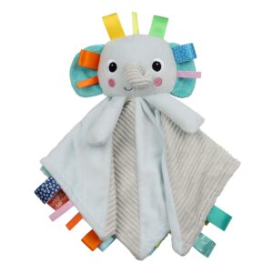 bright starts elephant cuddle 'n tags 2-sided baby lovey security soothing blanket, 16"