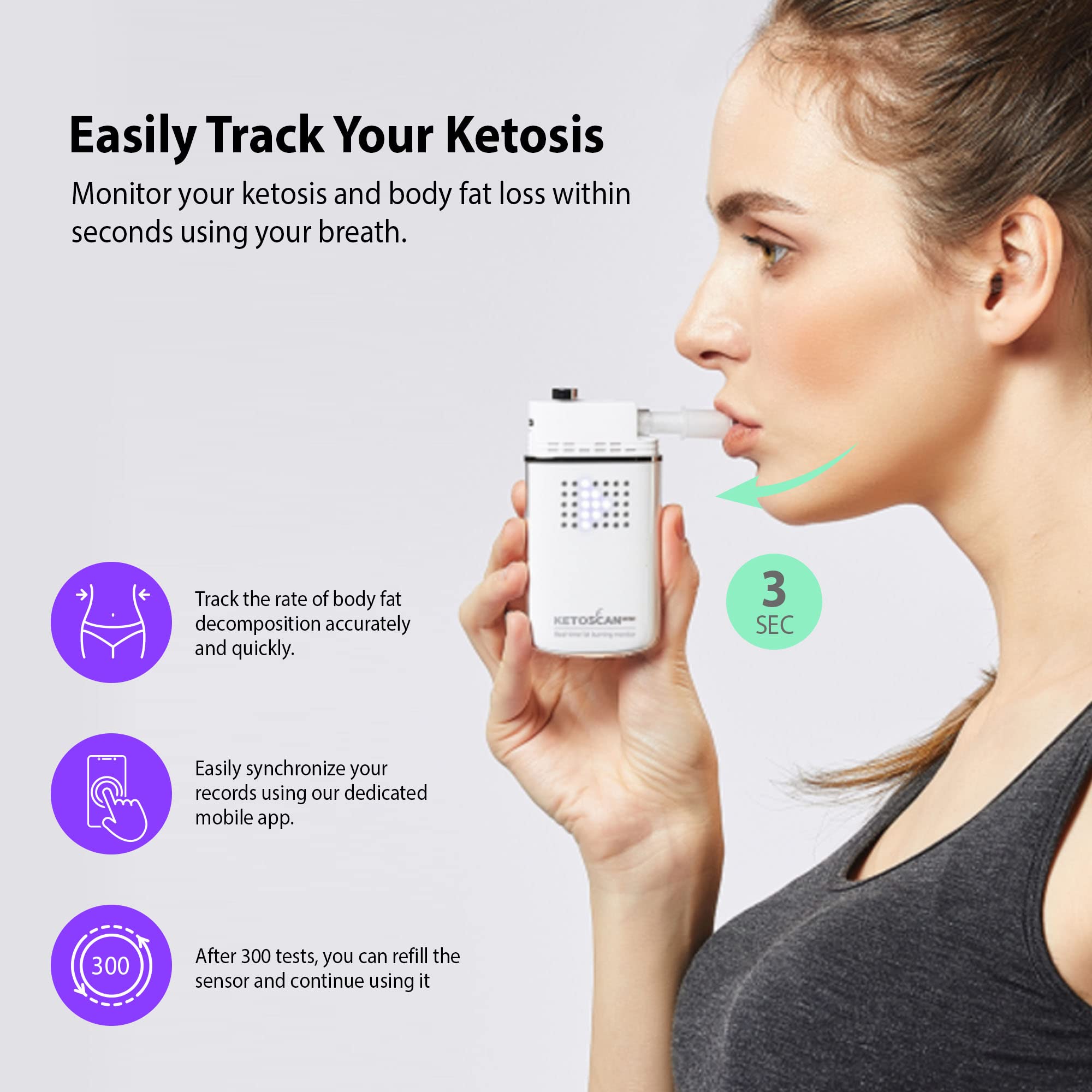 V2 KETOSCAN Mini Breath Ketone Meter, Diet & Fitness Tracker | Monitor Your Fat Metabolism, Level of Ketosis on Low carb, Ketogenic or Any Nutrition & Fitness Program