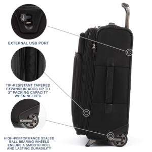 Travelpro Crew Versapack Softside Expandable 2 Wheel Upright Carry on Luggage, External USB Port, 17-Inch-Laptop Pocket, Men and Women, Jet Black, Carry On 21-Inch