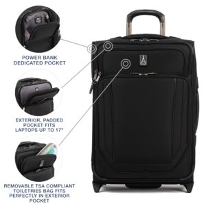 Travelpro Crew Versapack Softside Expandable 2 Wheel Upright Carry on Luggage, External USB Port, 17-Inch-Laptop Pocket, Men and Women, Jet Black, Carry On 21-Inch