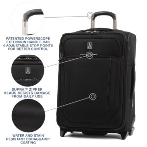 Travelpro Crew Versapack Softside Expandable 2 Wheel Upright Carry on Luggage, External USB Port, 17-Inch-Laptop Pocket, Men and Women, Jet Black, Carry On 21-Inch