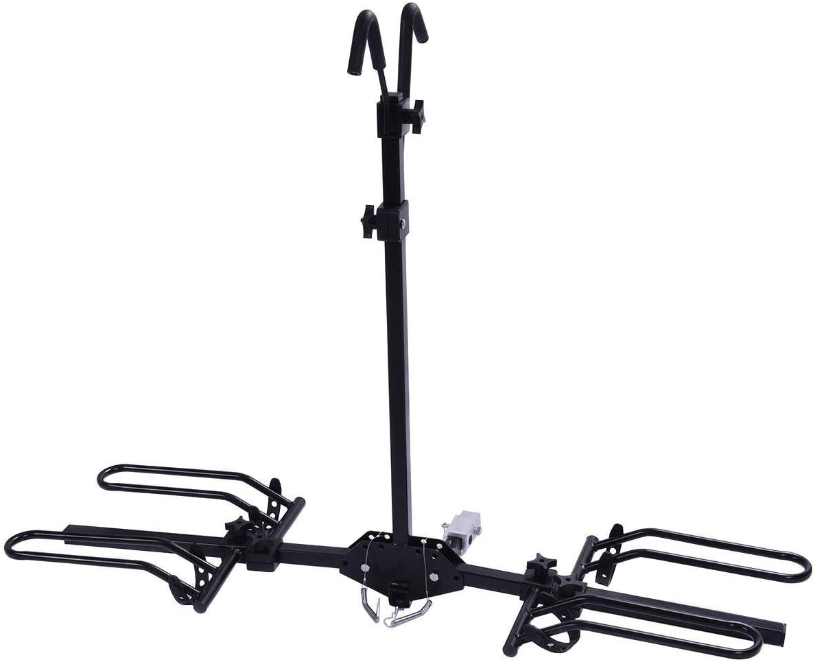 Goplus 2-Bike Hitch Mounted Rack, Hitch Bike Rack Carrier Fits 1-1/4" and 2" Hitch Receivers, Tray Style Smart Tilting Design Bicycle Rack