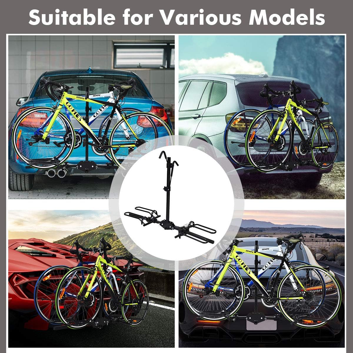 Goplus 2-Bike Hitch Mounted Rack, Hitch Bike Rack Carrier Fits 1-1/4" and 2" Hitch Receivers, Tray Style Smart Tilting Design Bicycle Rack