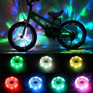 daway rechargeable bike wheel lights - a16 cool led kids bicycle spoke lights, 2 tire pack, safety hub accessories for boys girls adults, waterproof, super bright, fun cycling gifts