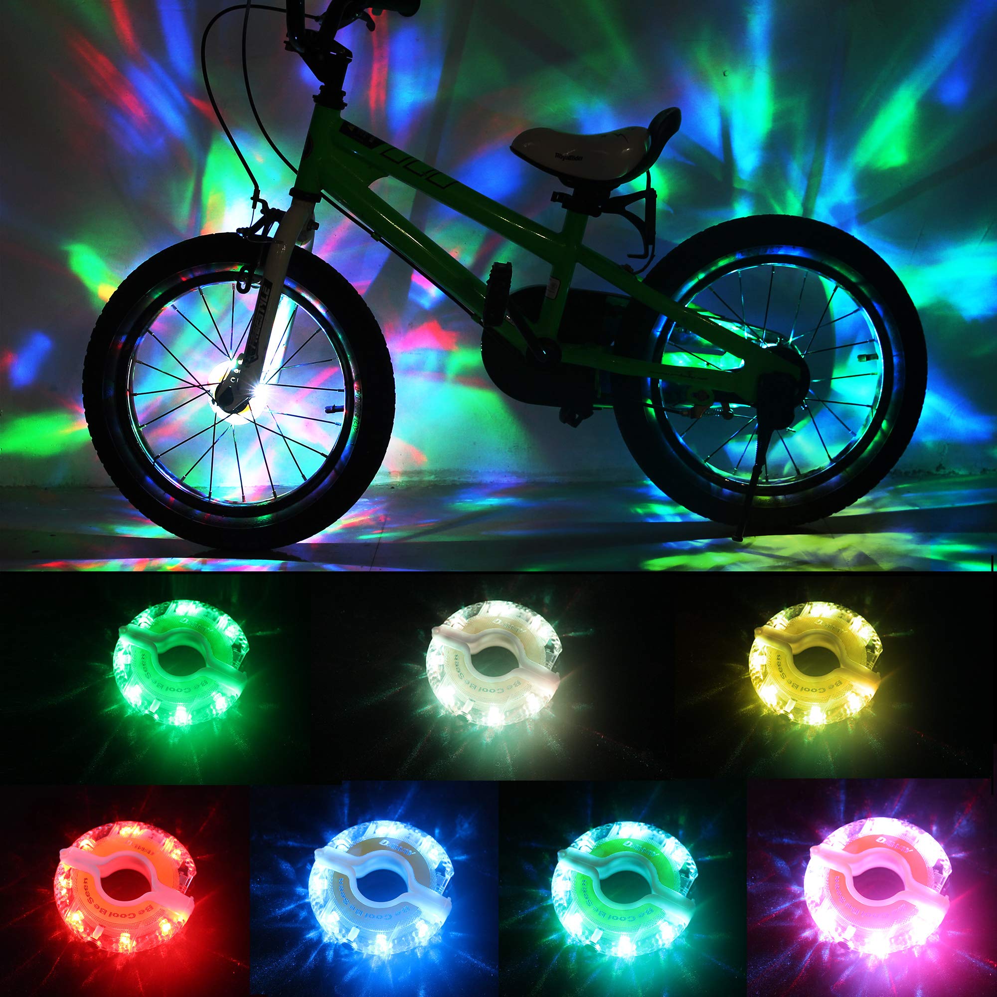 DAWAY Rechargeable Bike Wheel Lights - A16 Cool Led Kids Bicycle Spoke Lights, 2 Tire Pack, Safety Hub Accessories for Boys Girls Adults, Waterproof, Super Bright, Fun Cycling Gifts