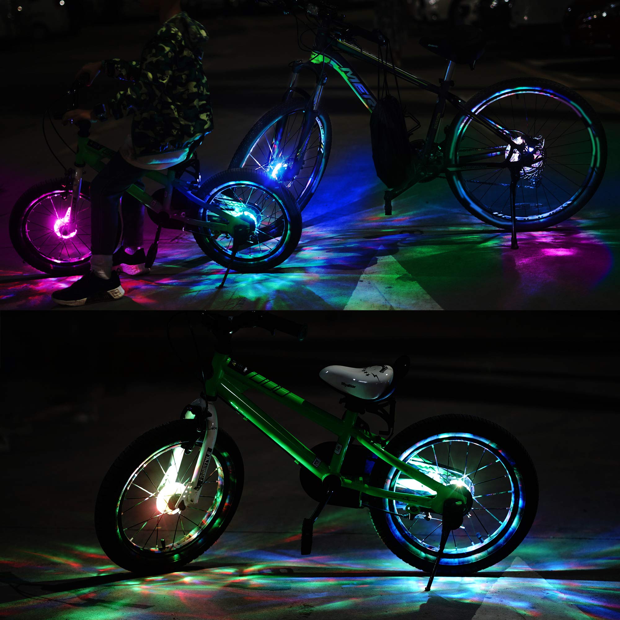 DAWAY Rechargeable Bike Wheel Lights - A16 Cool Led Kids Bicycle Spoke Lights, 2 Tire Pack, Safety Hub Accessories for Boys Girls Adults, Waterproof, Super Bright, Fun Cycling Gifts