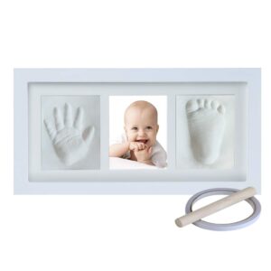 baby hand and footprint keepsake, non-toxic clay photo frame registry kit for wall mount & desktop mount decor, perfect shower gift for newborn boys & girls and little pets | no mold |