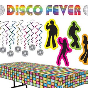 70's Party Decorations Set - Disco Fever Banner, Table Cover, Disco Ball Whirls, Retro Silhouette Cutouts – 70s Party Decorations and Soul Train Party Theme Decorations