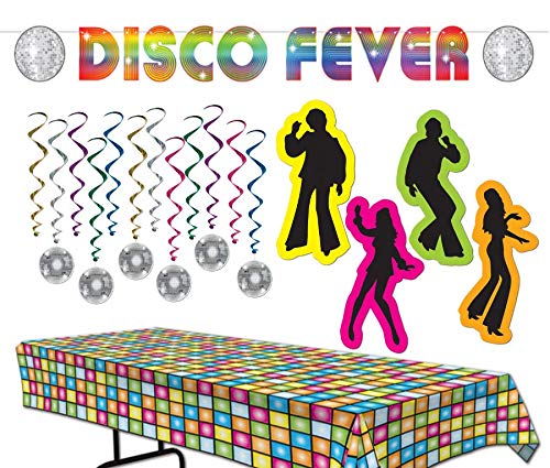 70's Party Decorations Set - Disco Fever Banner, Table Cover, Disco Ball Whirls, Retro Silhouette Cutouts – 70s Party Decorations and Soul Train Party Theme Decorations