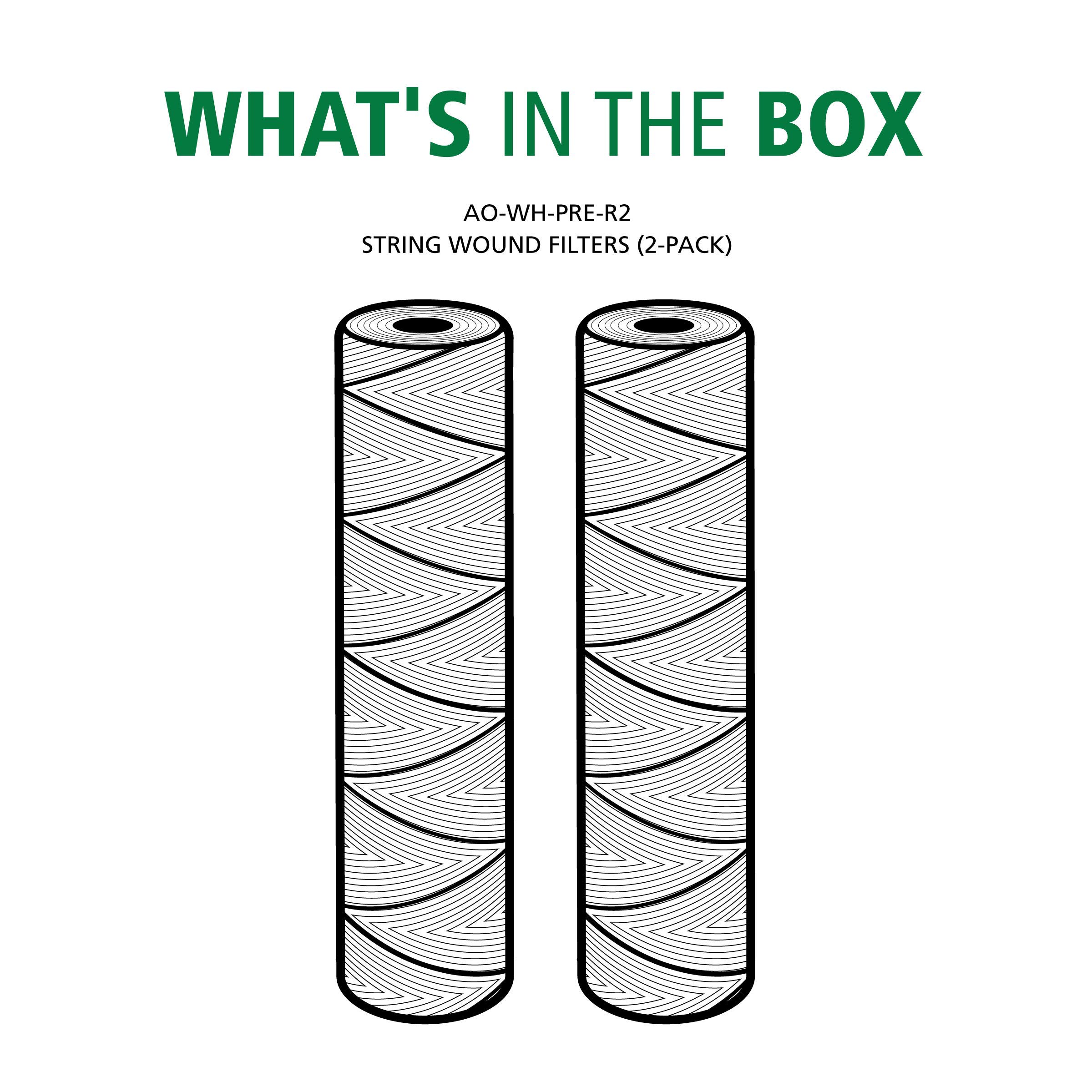 AO Smith 2.5"x10" 35 Micron Sediment Water Filter Replacement Cartridge - 2 Pack - For Whole House Filtration Systems - AO-WH-PRE-R2