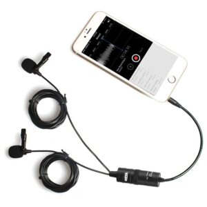 boya dual-head lavalier microphone for smartphone pc camera, 157''/4m lapel universal mic with 1/8 plug adapter for iphone x 8 7 samsung canon nikon dslr camcorders audio recorder vlog poscast