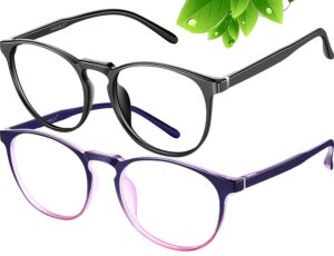 feiyold blue light blocking glasses women/men,retro round anti eyestrain computer gaming glasses(2pack)