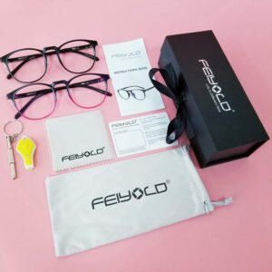 FEIYOLD Blue Light Blocking Glasses Women/Men,Retro Round Anti Eyestrain Computer Gaming Glasses(2Pack)