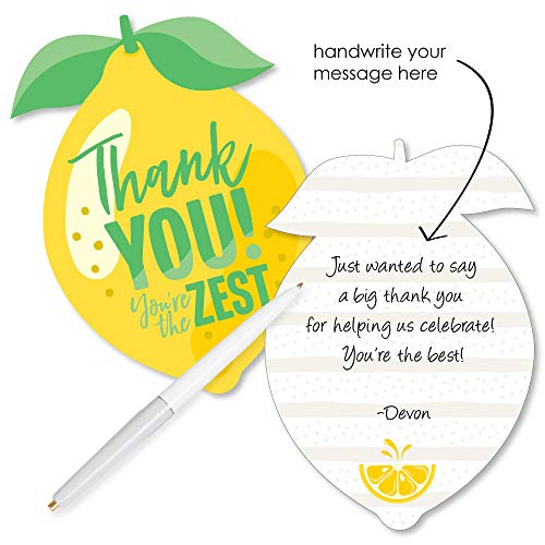 Big Dot of Happiness So Fresh - Lemon Shaped Citrus Party Thank You Note Cards with Envelopes - Set of 12