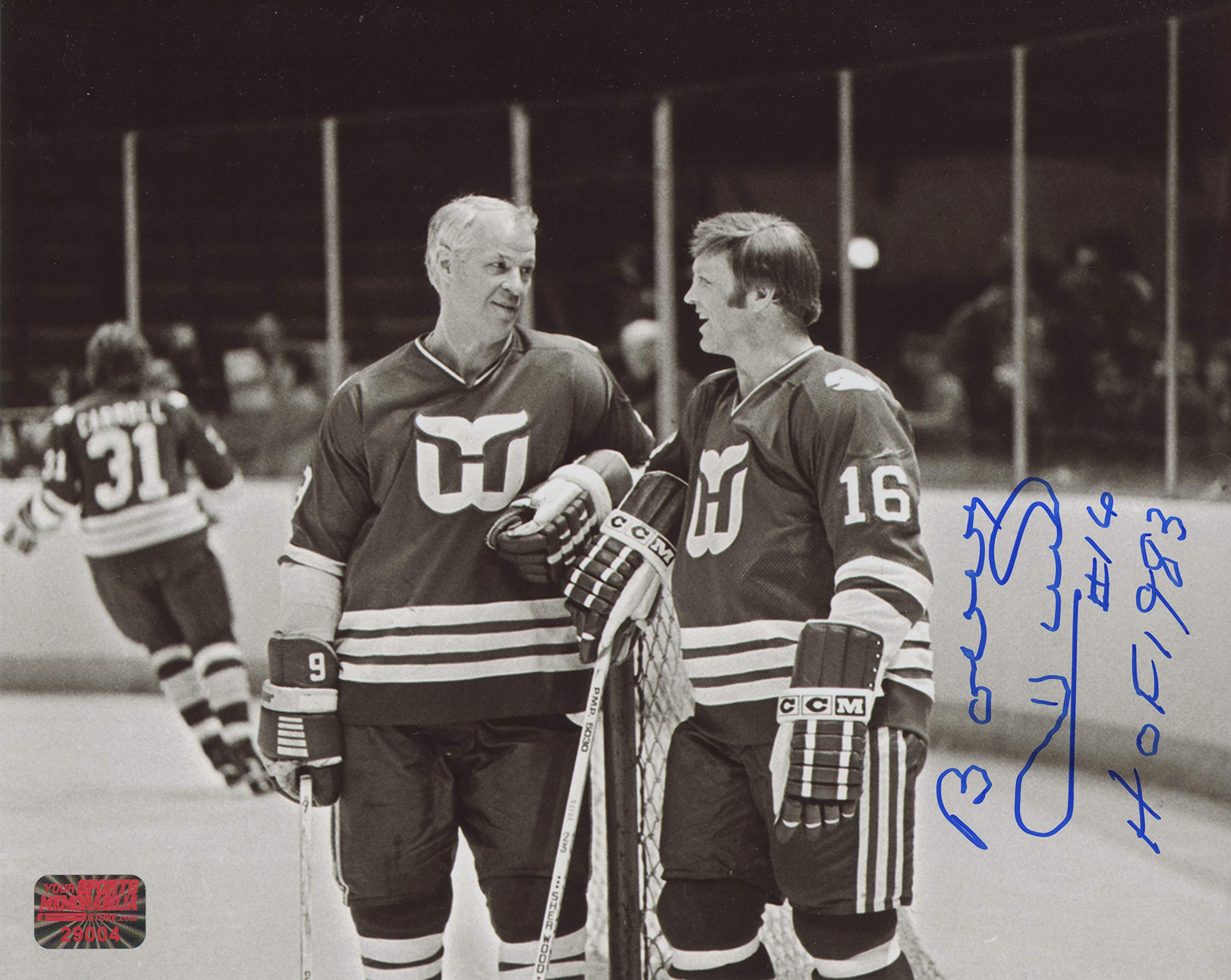 Bobby Hull Hartford Whalers Signed Inscribed Black and White 8x10 Gordie Howe