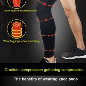 Mcolics Sports Non Slip Compression Full Knee Leg Long Sleeves (1 Pair) for Adult Men Women, Leg Pant Tights Knee Brace Thigh Calf Support for Basketball Football Cycling Running (Dark Blue, Medium)