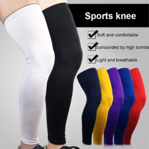 Mcolics Sports Non Slip Compression Full Knee Leg Long Sleeves (1 Pair) for Adult Men Women, Leg Pant Tights Knee Brace Thigh Calf Support for Basketball Football Cycling Running (Dark Blue, Medium)