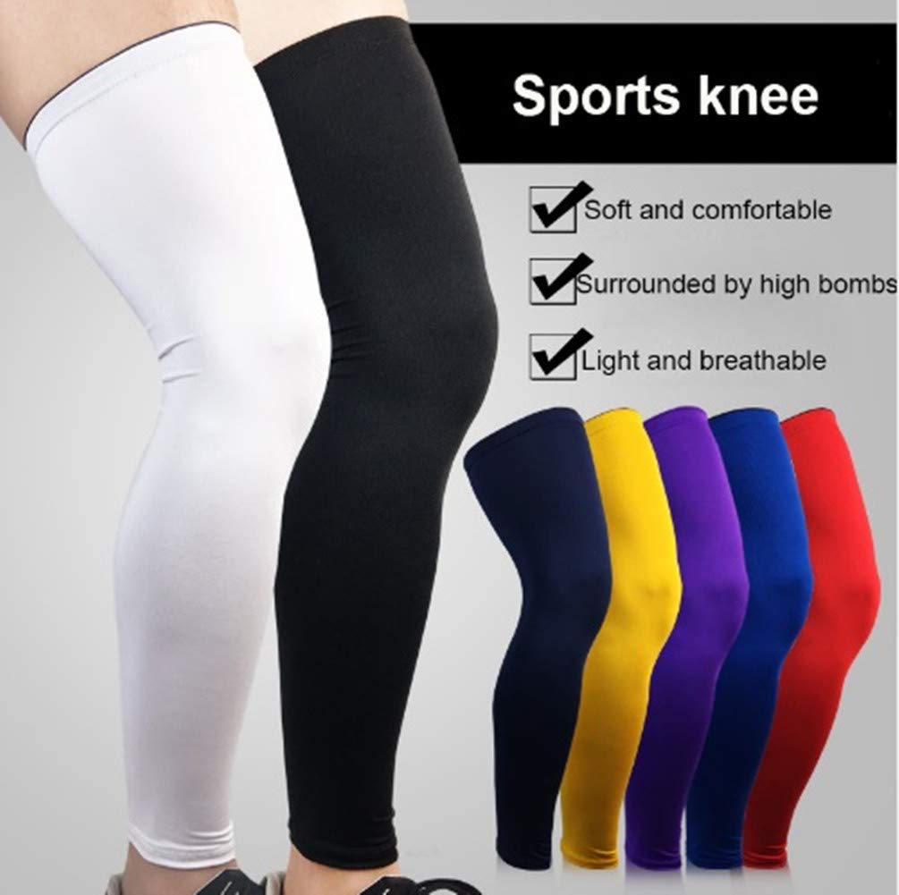 Mcolics Sports Non Slip Compression Full Knee Leg Long Sleeves (1 Pair) for Adult Men Women, Leg Pant Tights Knee Brace Thigh Calf Support for Basketball Football Cycling Running (Dark Blue, Medium)