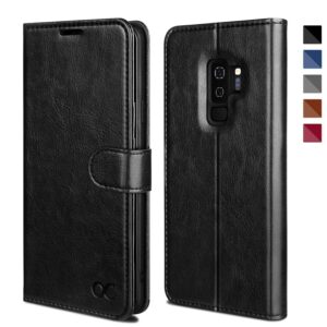 ocase samsung galaxy s9 plus case, s9 plus wallet case [tpu shockproof interior protective case] [card slot] [kickstand] [magnetic closure] leather flip case for samsung galaxy s9 plus (black)