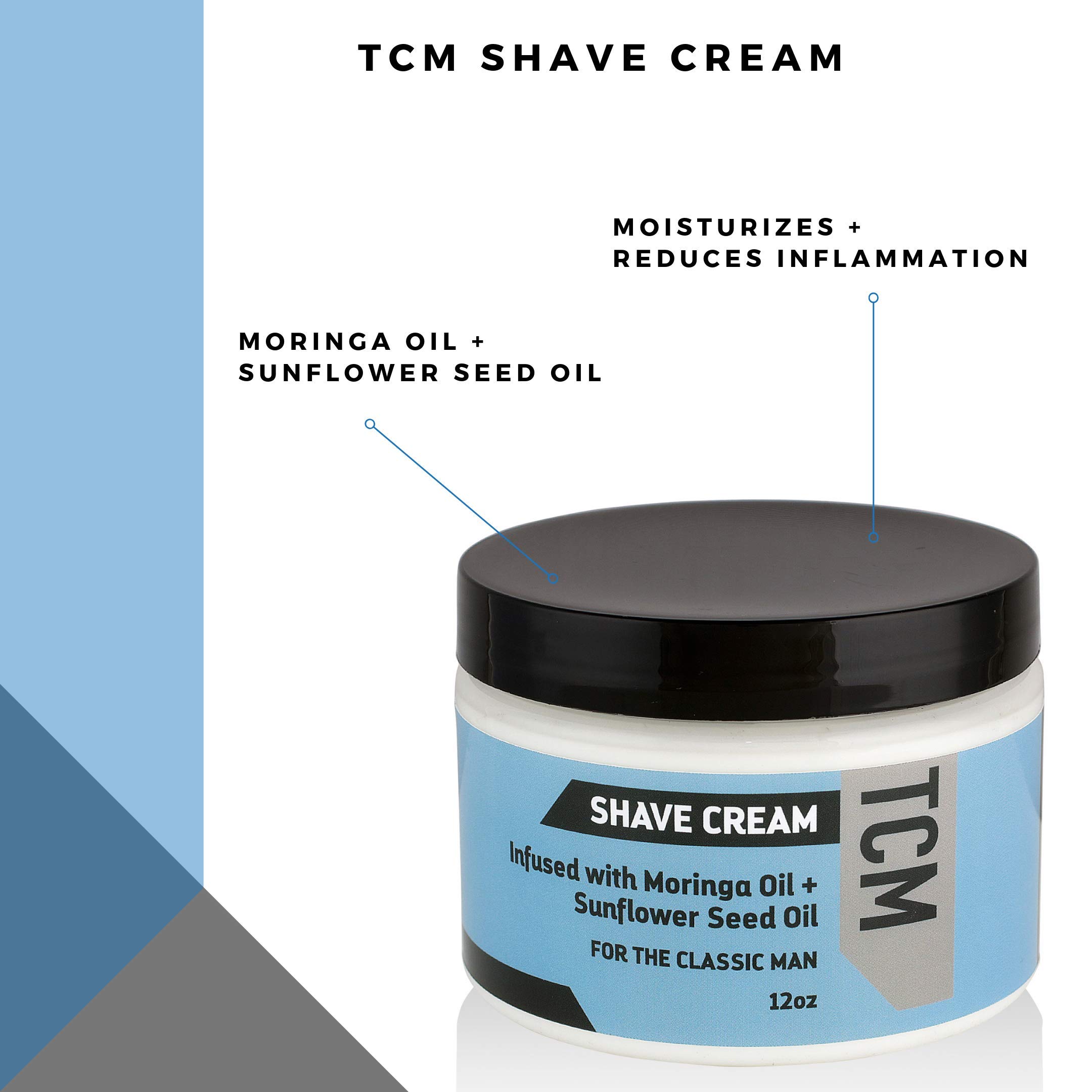 Men's Irritation-Free Shaving Cream for softening/moisturizing skin with simple glide and preventing razor burn; infused with natural moringa and sunflower seed oil - 12 oz