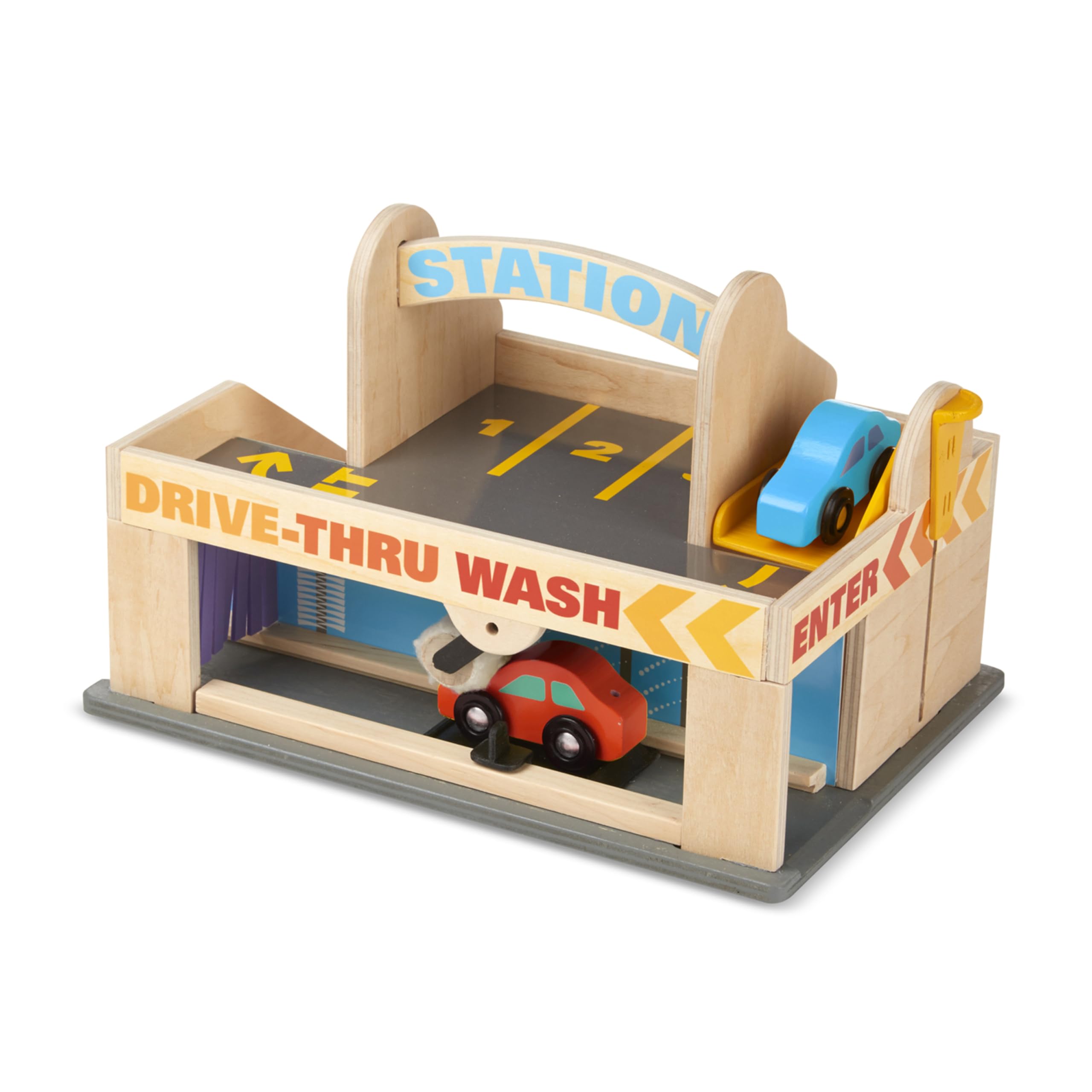 Melissa & Doug Service Station Parking Garage With 2 Wooden Cars and Drive-Thru Car Wash (SIOC)