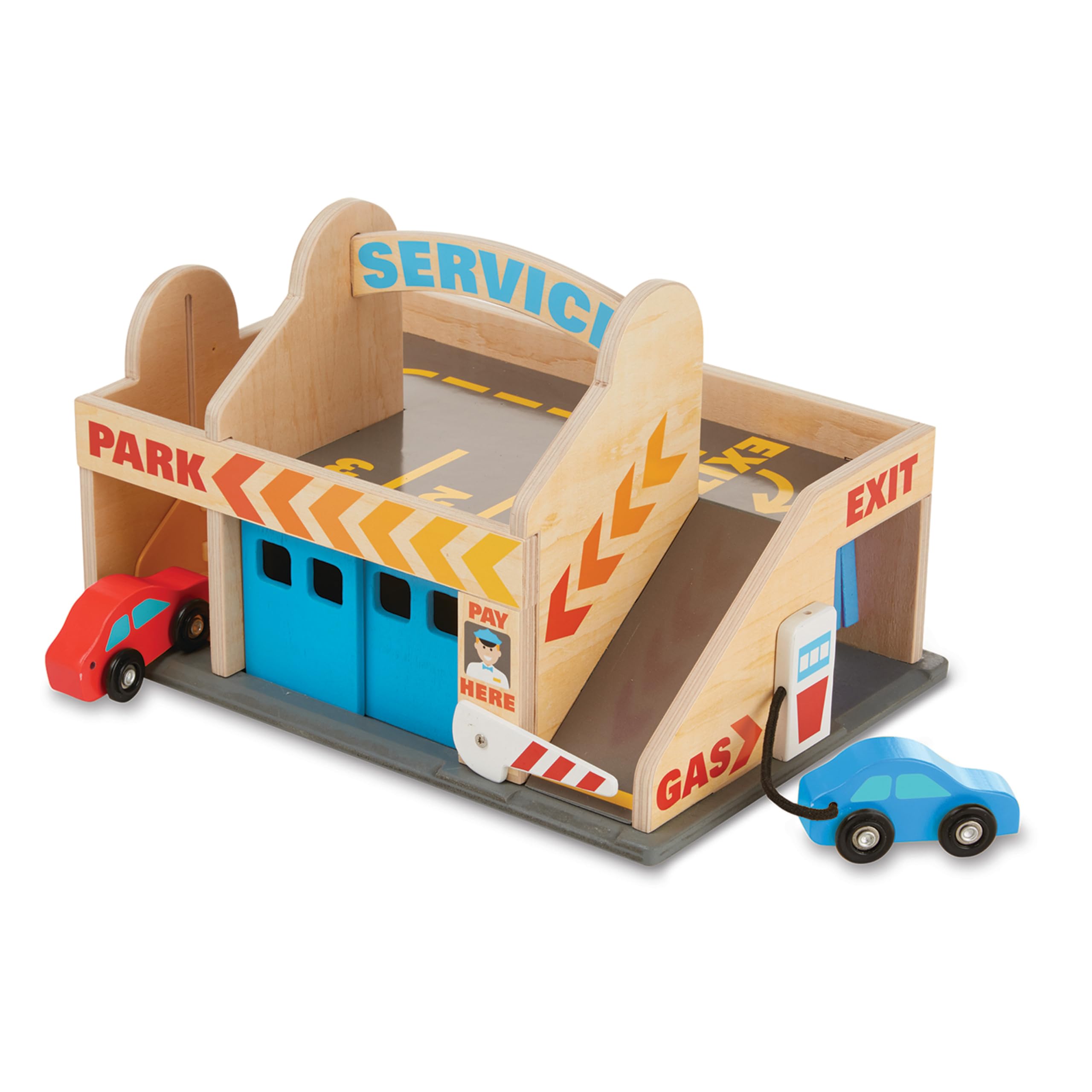 Melissa & Doug Service Station Parking Garage With 2 Wooden Cars and Drive-Thru Car Wash (SIOC)