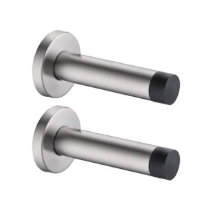 jqk door stopper, 304 stainless steel thicken 1mm sound dampening door stop bumper wall protetor 2 pack, brushed, dsb5-bn-p2