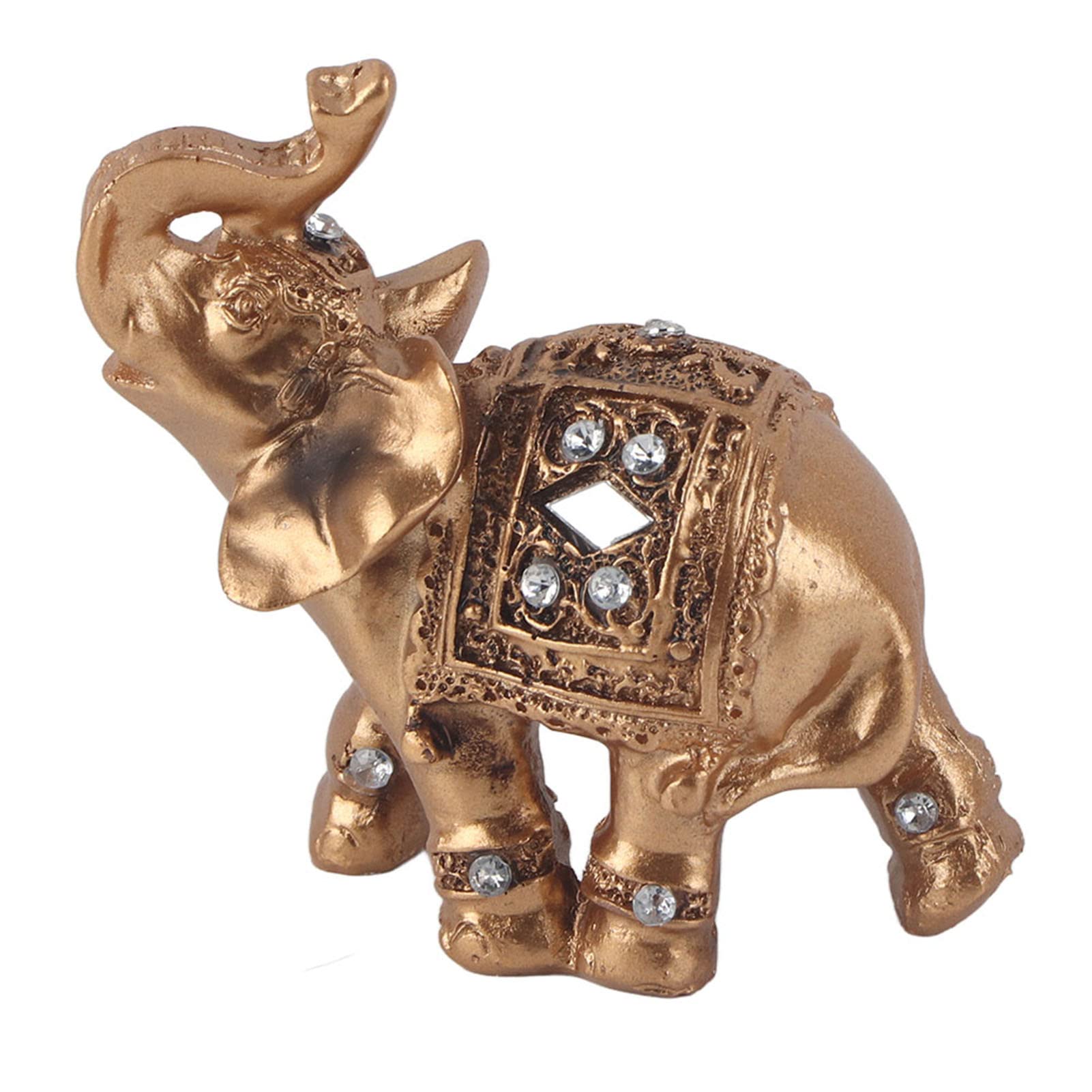 AUNMAS Gold Elephant Statue, Facing Upwards Elephant Figurine with Trunk Up Collectible Sculpture Decoration for Lucky Feng Shui Wealth Home Decor Good Luck, 3.54inch