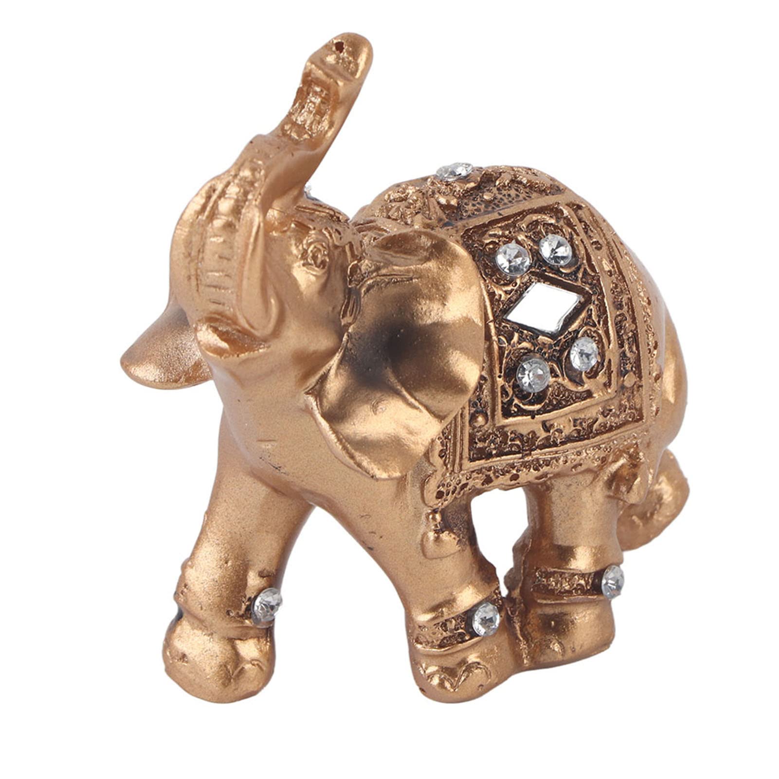 AUNMAS Gold Elephant Statue, Facing Upwards Elephant Figurine with Trunk Up Collectible Sculpture Decoration for Lucky Feng Shui Wealth Home Decor Good Luck, 3.54inch