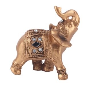 AUNMAS Gold Elephant Statue, Facing Upwards Elephant Figurine with Trunk Up Collectible Sculpture Decoration for Lucky Feng Shui Wealth Home Decor Good Luck, 3.54inch