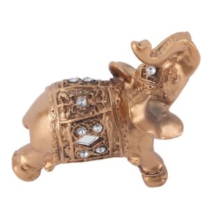 AUNMAS Gold Elephant Statue, Facing Upwards Elephant Figurine with Trunk Up Collectible Sculpture Decoration for Lucky Feng Shui Wealth Home Decor Good Luck, 3.54inch