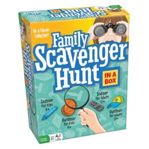 family scavenger hunt, indoor outdoor game, 280 cards, ages 6+.