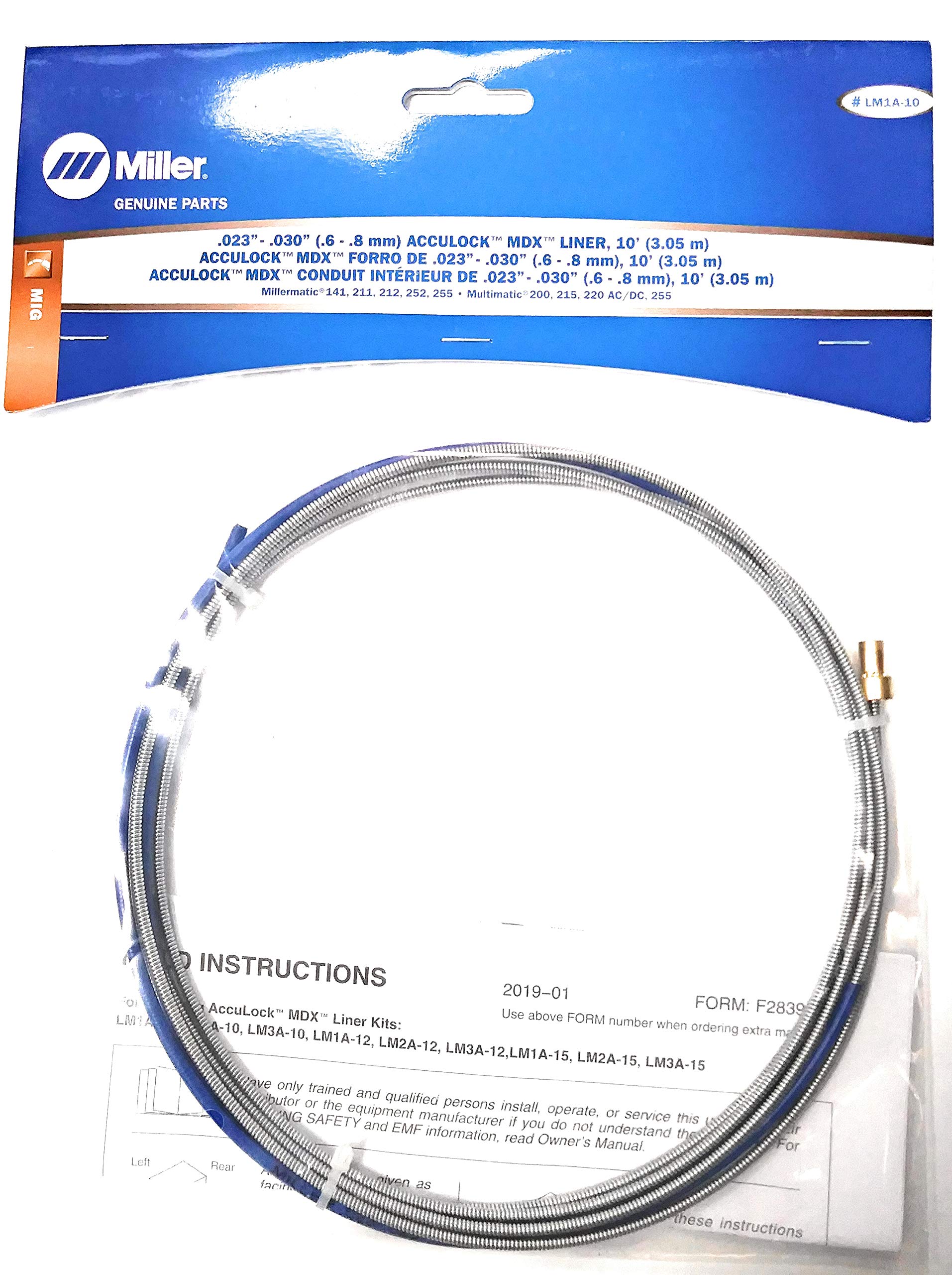 Miller .023"-.030" (.6-.8mm) Acculock MDX Liner, 10' (3.05 m), part no. LM1A-10