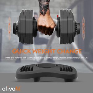 ATIVAFIT Adjustable Dumbbell Set 88 LBS Pair Dumbbell Free Weights Dumbbell Multiweight Options for Men Women Full Body Workout Fitness Home Gym (88 LBS Single)