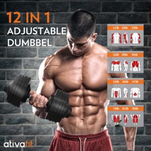 ATIVAFIT Adjustable Dumbbell Set 88 LBS Pair Dumbbell Free Weights Dumbbell Multiweight Options for Men Women Full Body Workout Fitness Home Gym (88 LBS Single)