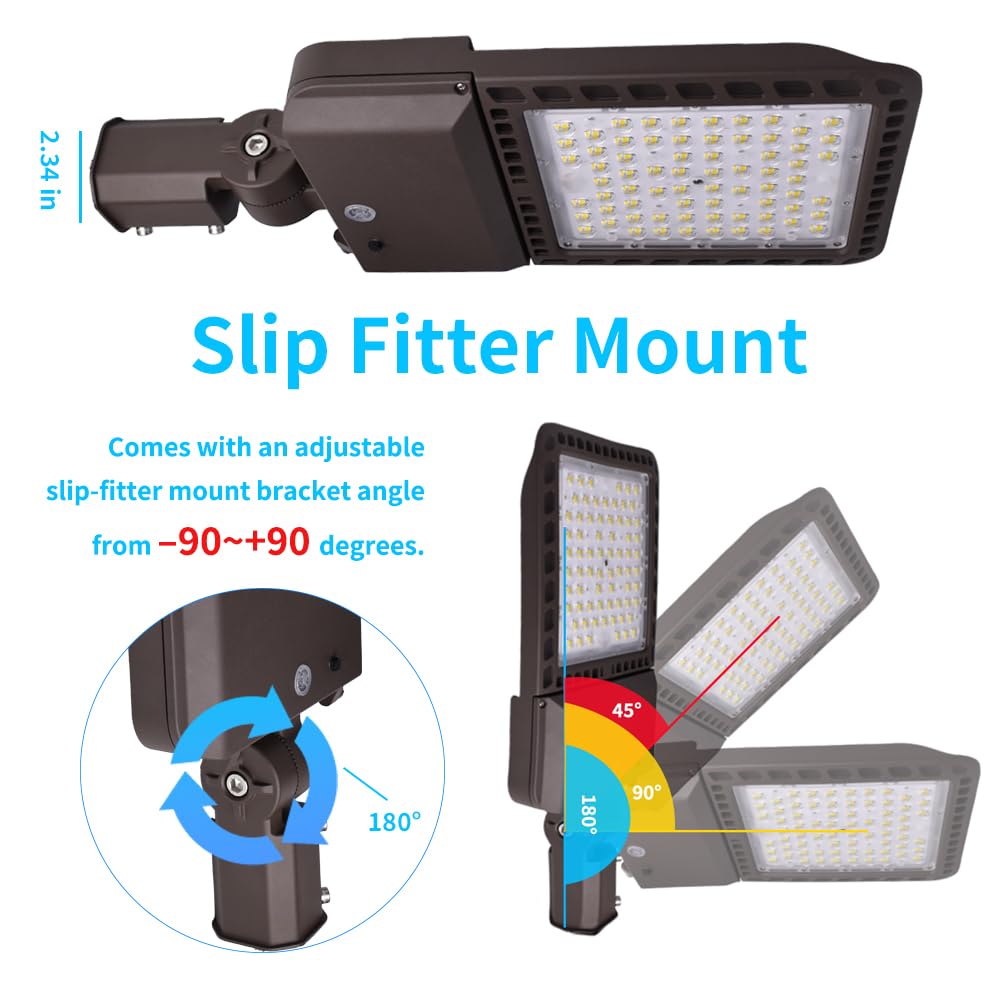 300W LED Parking Lot Lights Adjustable Slip Fitter,Outdoor Lighting with Dusk to Dawn,IP65 Waterproof,39000LM,5000K,LED Street Shoebox Pole Light,100-277V for Commercial Lighting ETL Listed