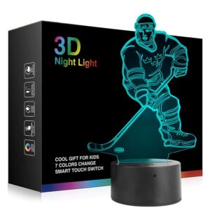 ticent hockey player night light, hockey 3d lamp lighting lights for kids 7 led color changing touch table desk lamps cool toys gifts birthday xmas decoration for sports hockey fan