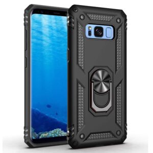 military grade drop impact for samsung galaxy s8 plus case(galaxy s8+) 6.2 inch 360 metal rotating ring kickstand holder built-in magnetic car mount armor case for galaxy s8+ phone case (black)