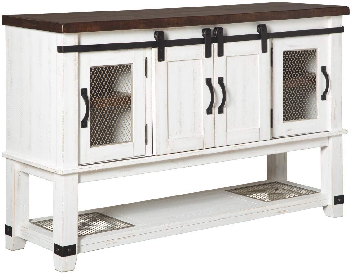 Signature Design by Ashley Valebeck Farmhouse Dining Room Server or Buffet, White & Brown