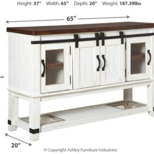 Signature Design by Ashley Valebeck Farmhouse Dining Room Server or Buffet, White & Brown