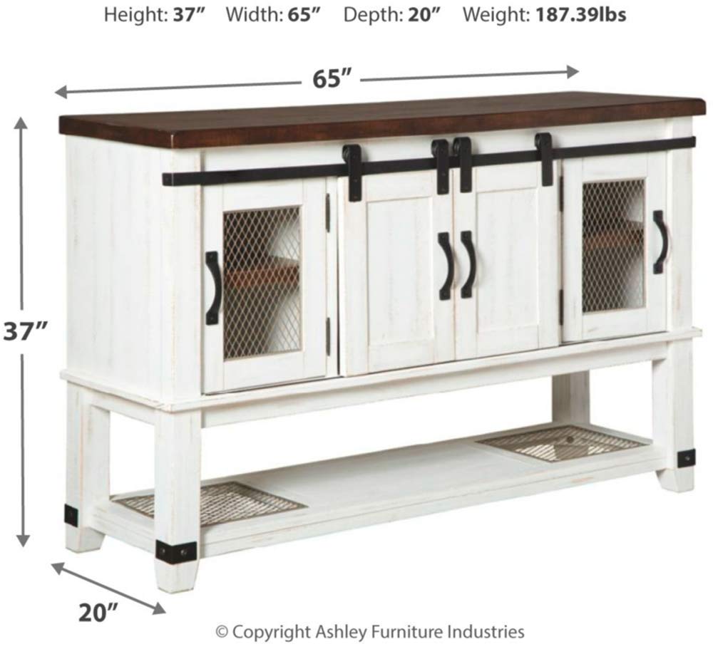 Signature Design by Ashley Valebeck Farmhouse Dining Room Server or Buffet, White & Brown