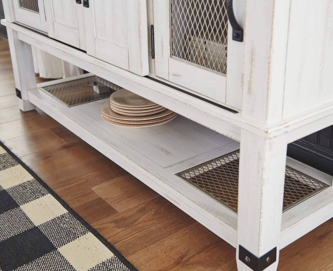 Signature Design by Ashley Valebeck Farmhouse Dining Room Server or Buffet, White & Brown