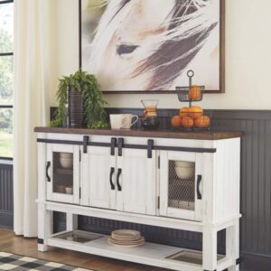 Signature Design by Ashley Valebeck Farmhouse Dining Room Server or Buffet, White & Brown